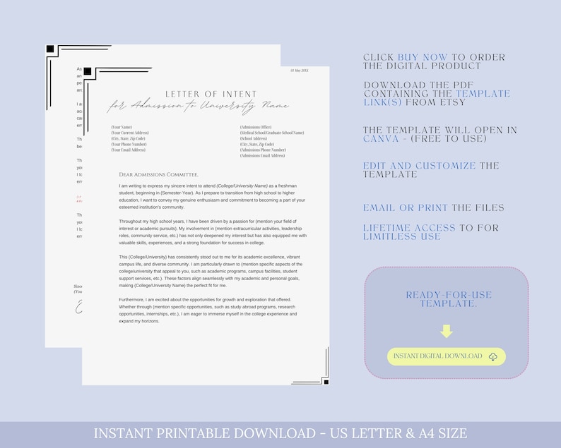 Letter of Intent for Admission to University for Freshman, College ...