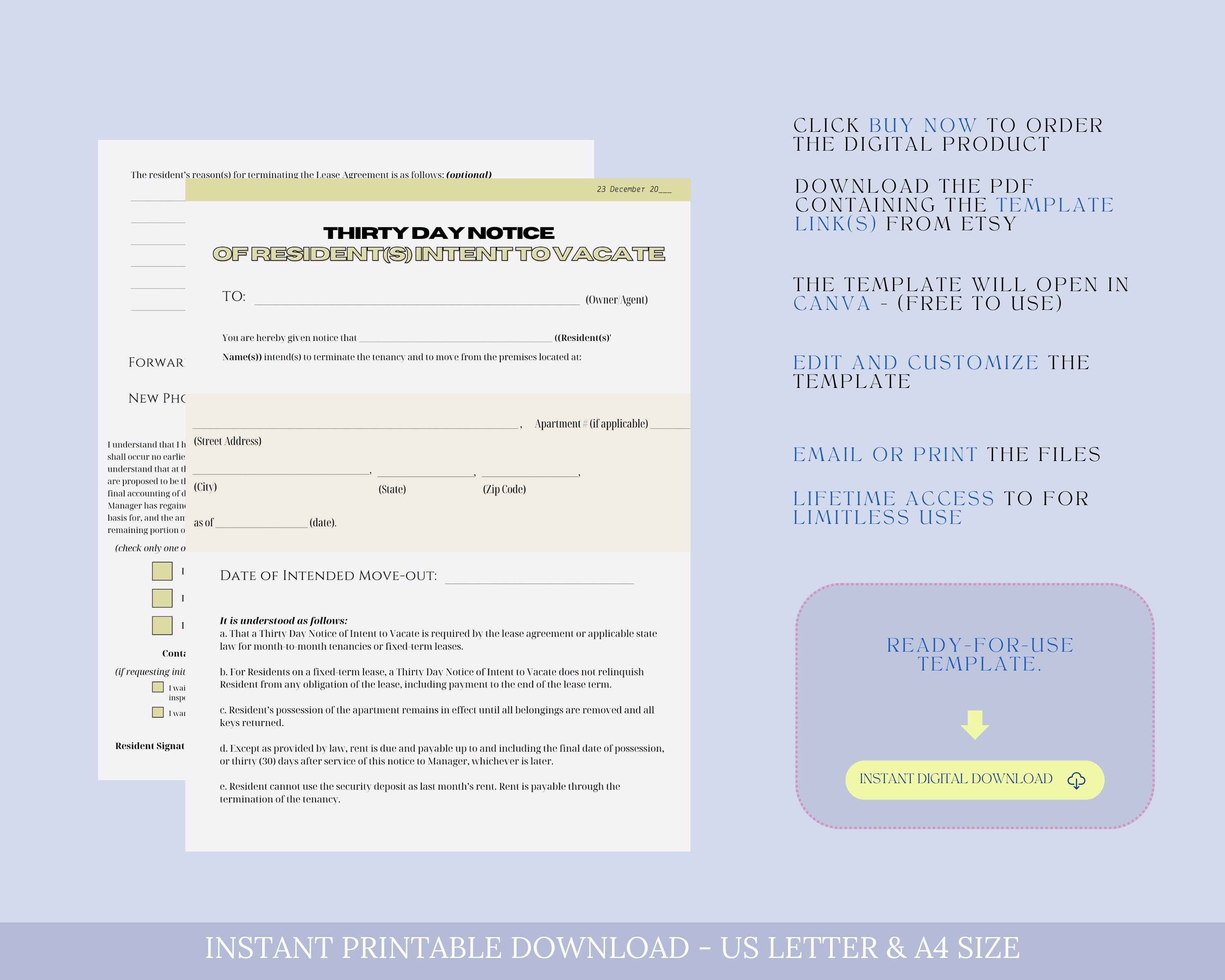 30 Day Notice of Resident's Intent to Vacate, Lease Termination Form ...