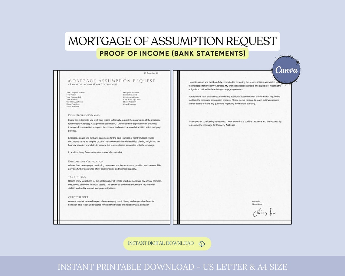 Mortgage Assumption Request and Proof of Income bank Statements - Etsy