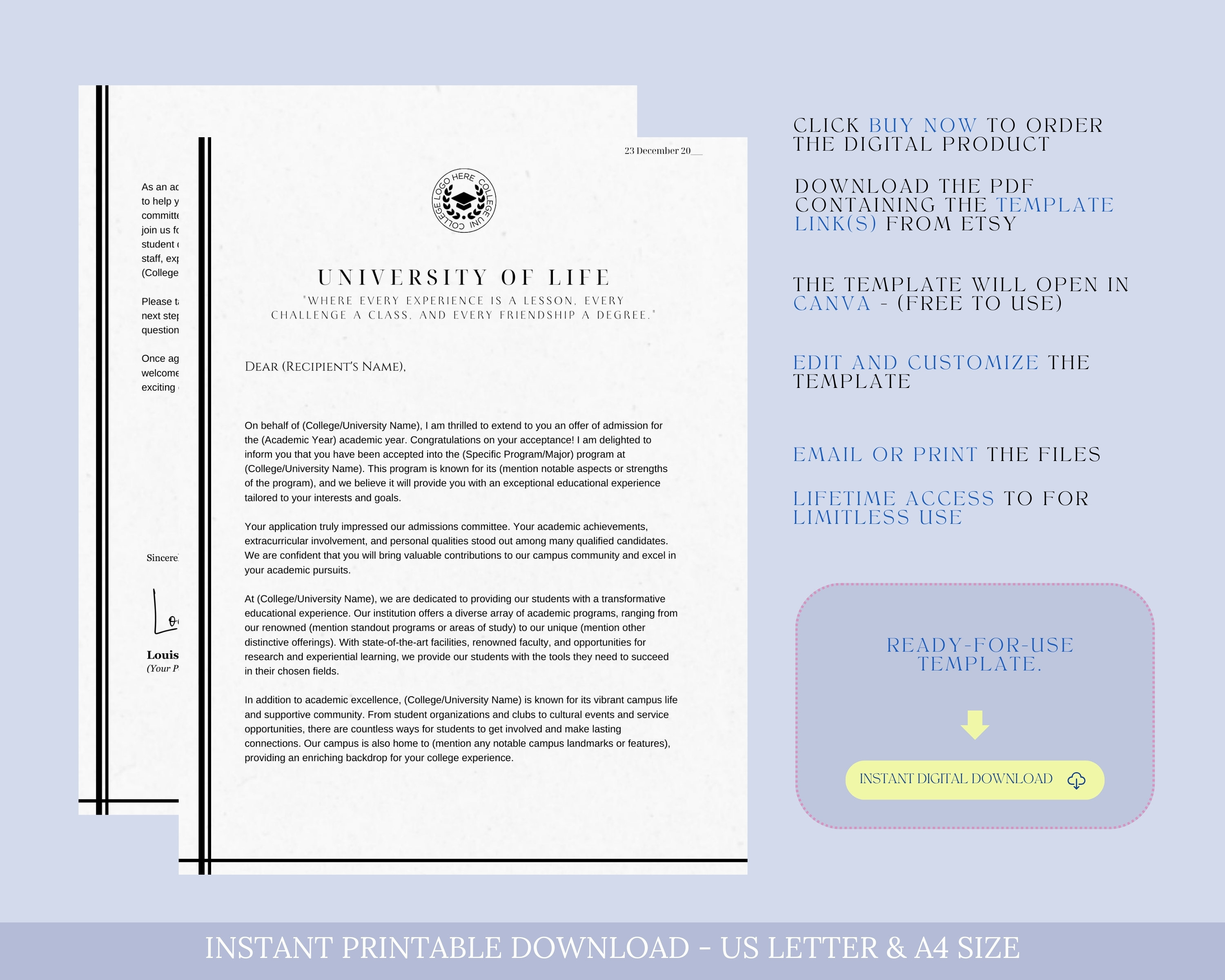 College Acceptance Letter Template, Acceptance Letter, University ...
