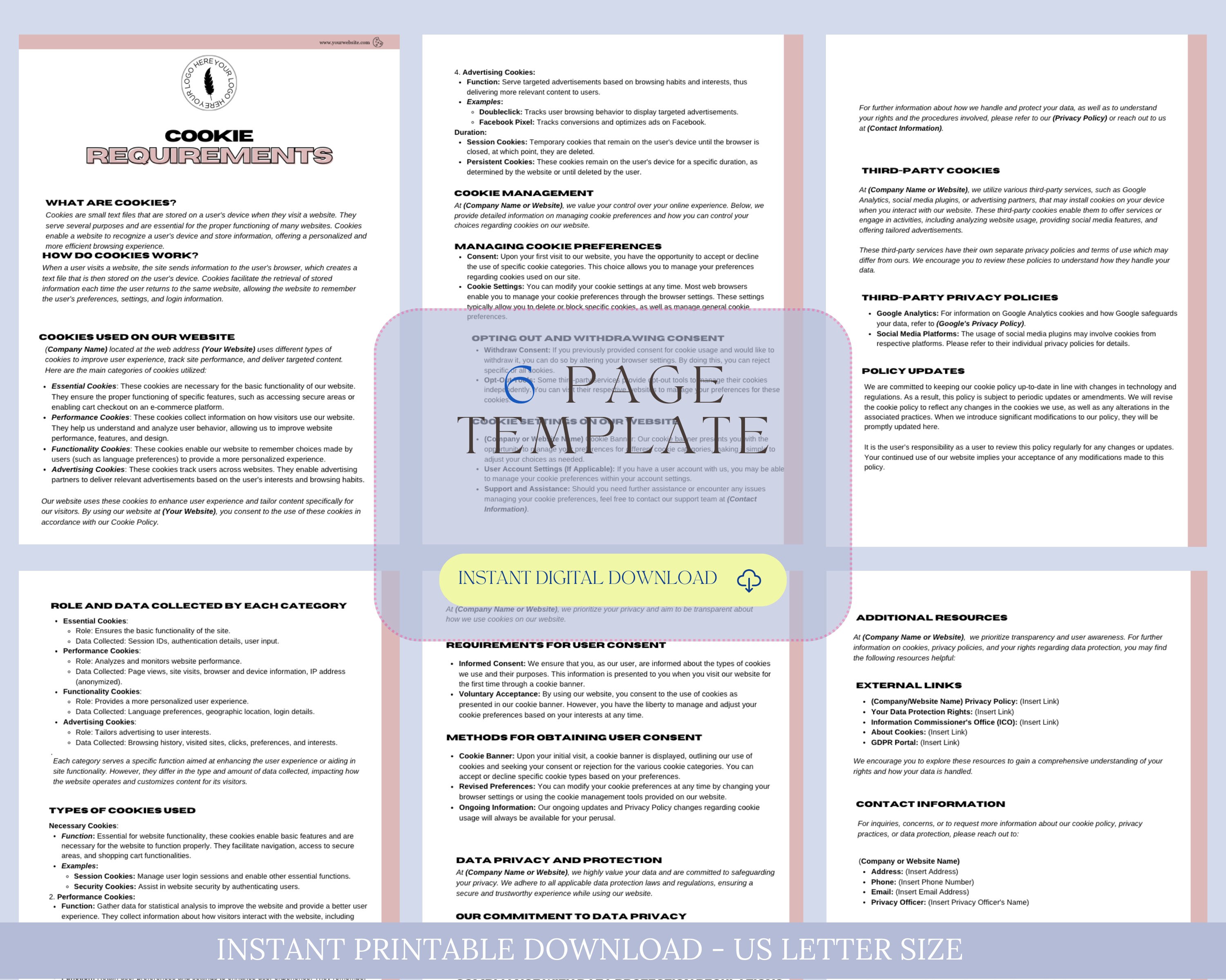 Cookie Requirements Template, Cookie Usage Agreement,website Cookie ...
