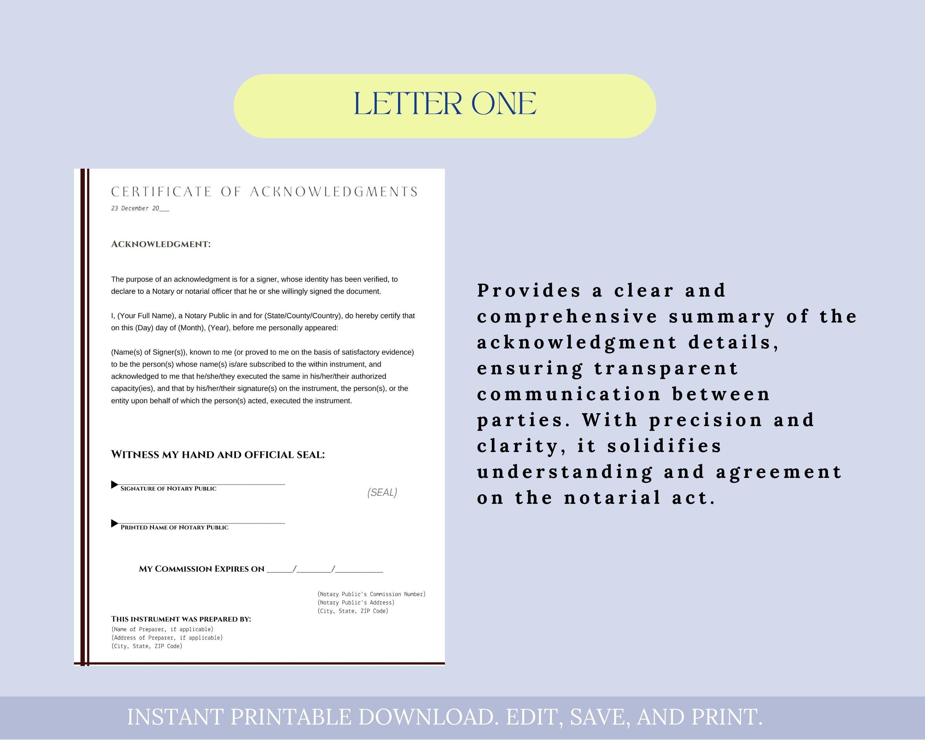 Set of 4 Notarial Certificates,witness Signature Notary,acknowledgement ...