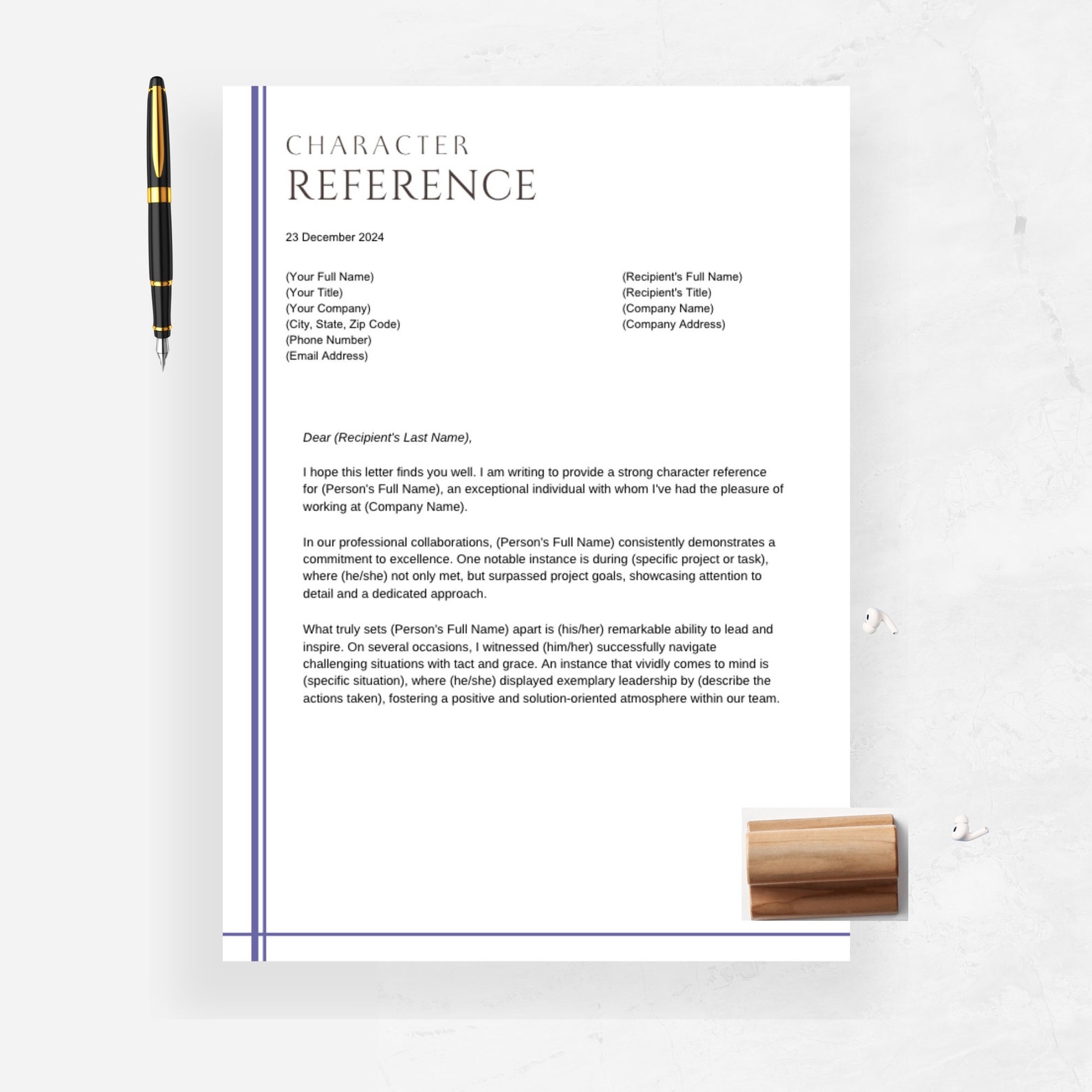 Professional Character Reference Letter ,character Letter Template ...