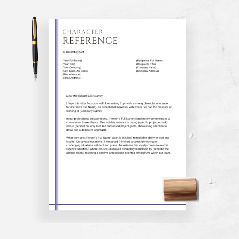 Professional Character Reference Letter ,character Letter Template ...