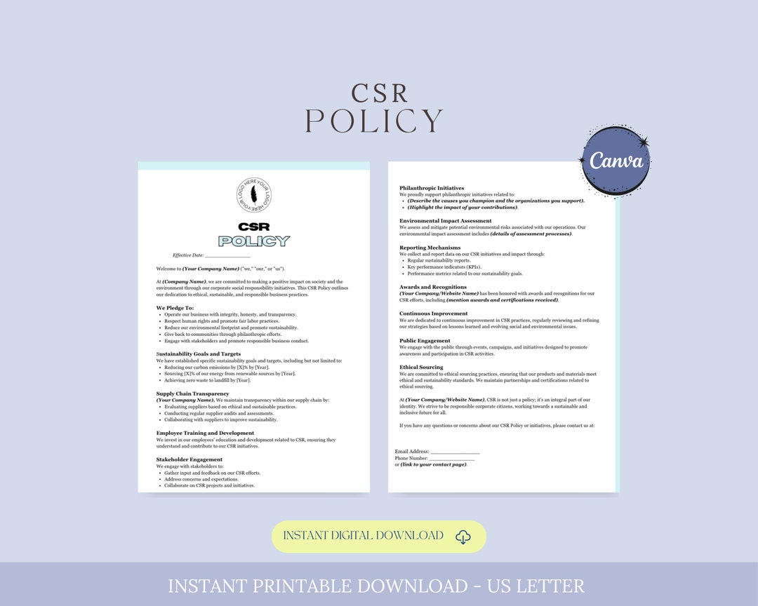 CSR Statement, Corporate Social Responsibility Company Policy Template ...