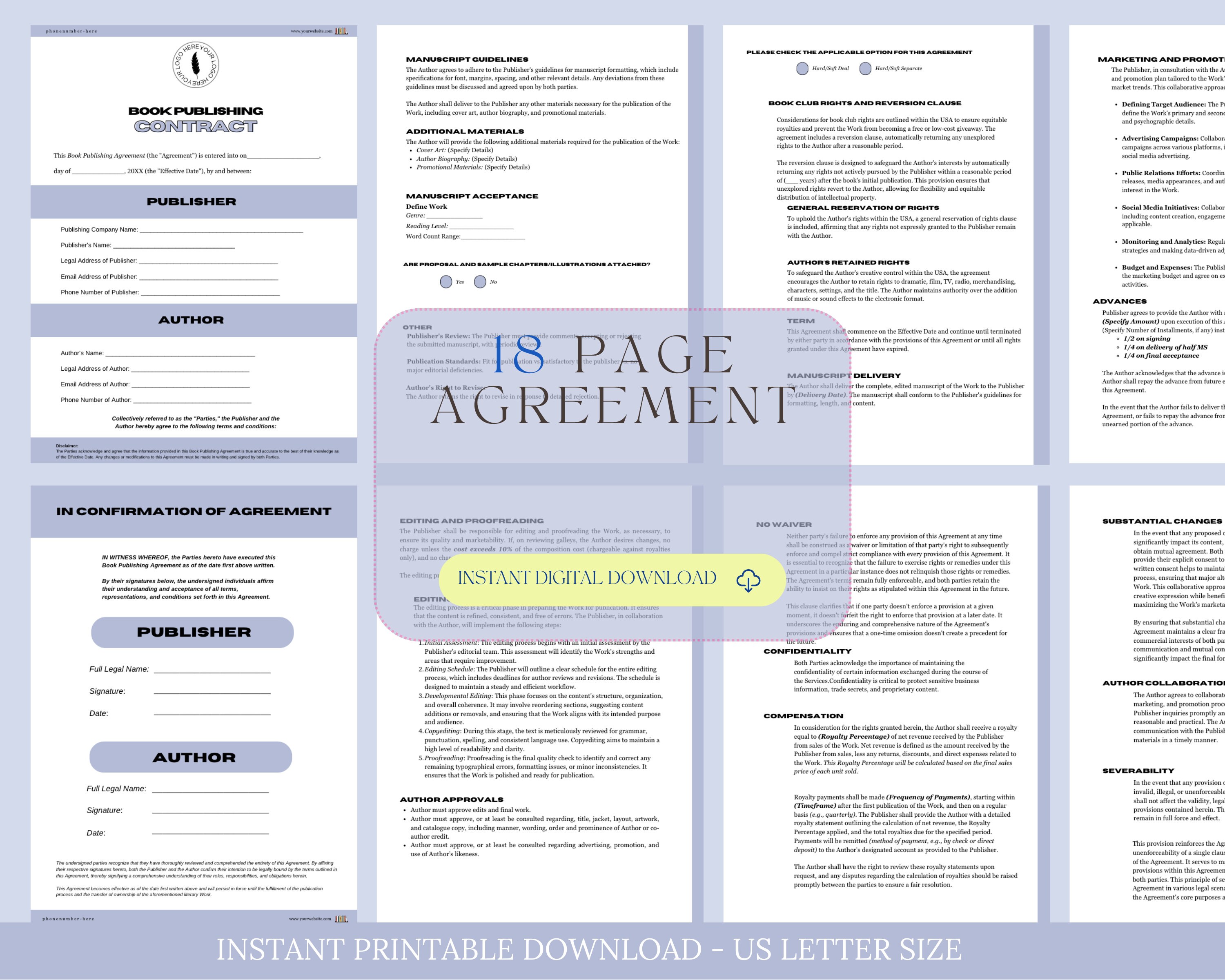 Book Publishing Contract Form,publishing Form, Self-publishing Guide ...