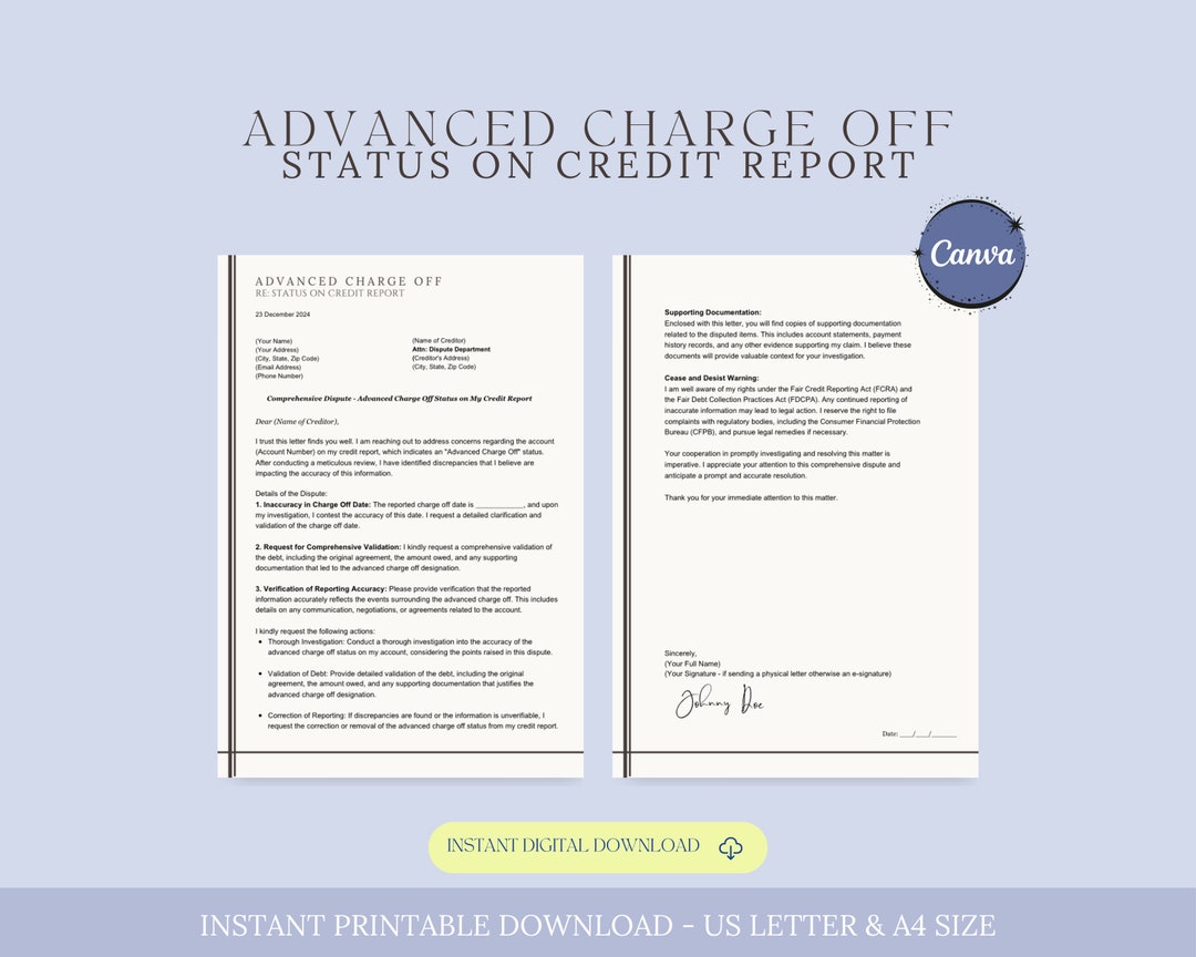 Advanced Charge off Status on Credit Report Letter Template, Fix My ...
