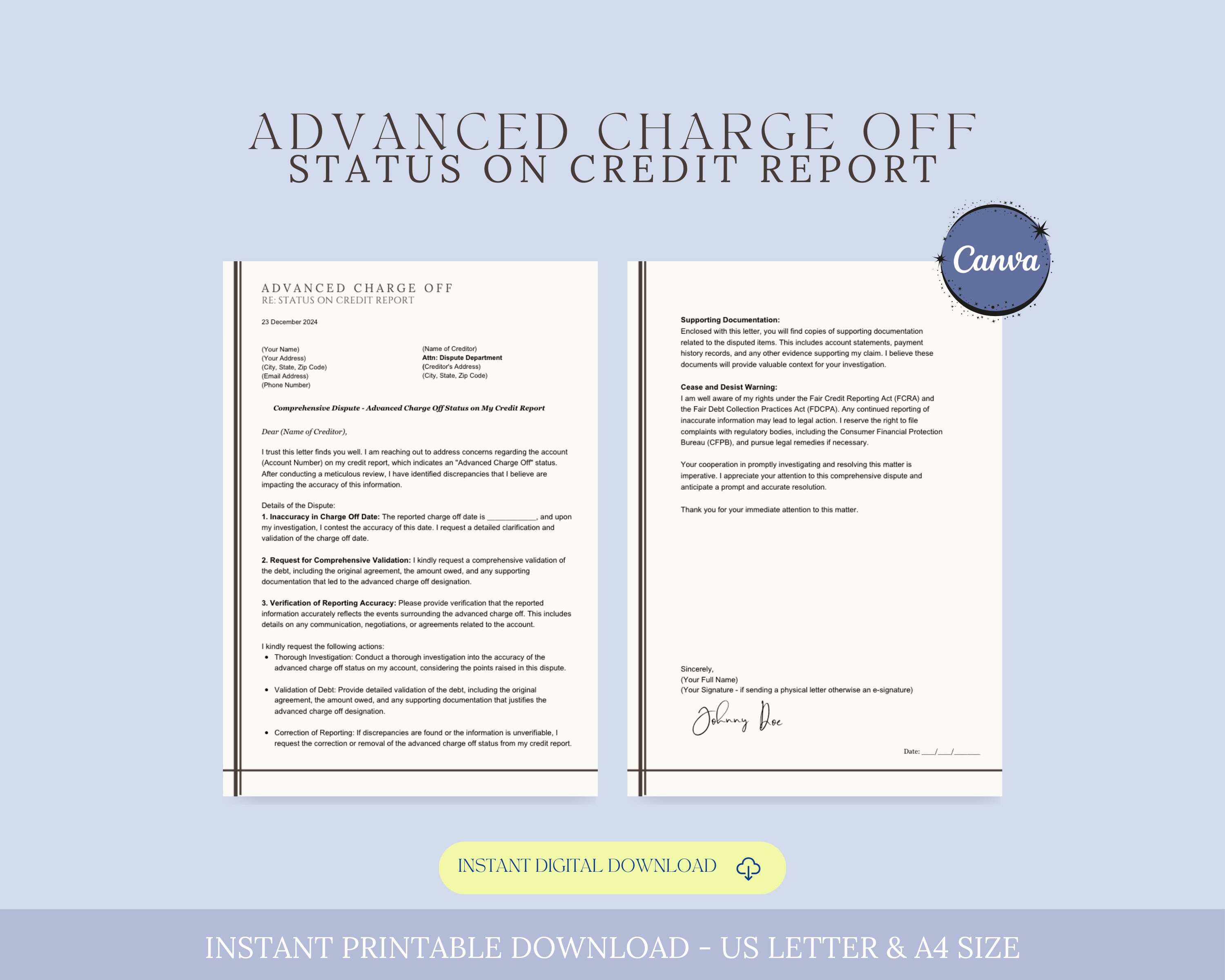 Advanced Charge off Status on Credit Report Letter Template, Fix My ...