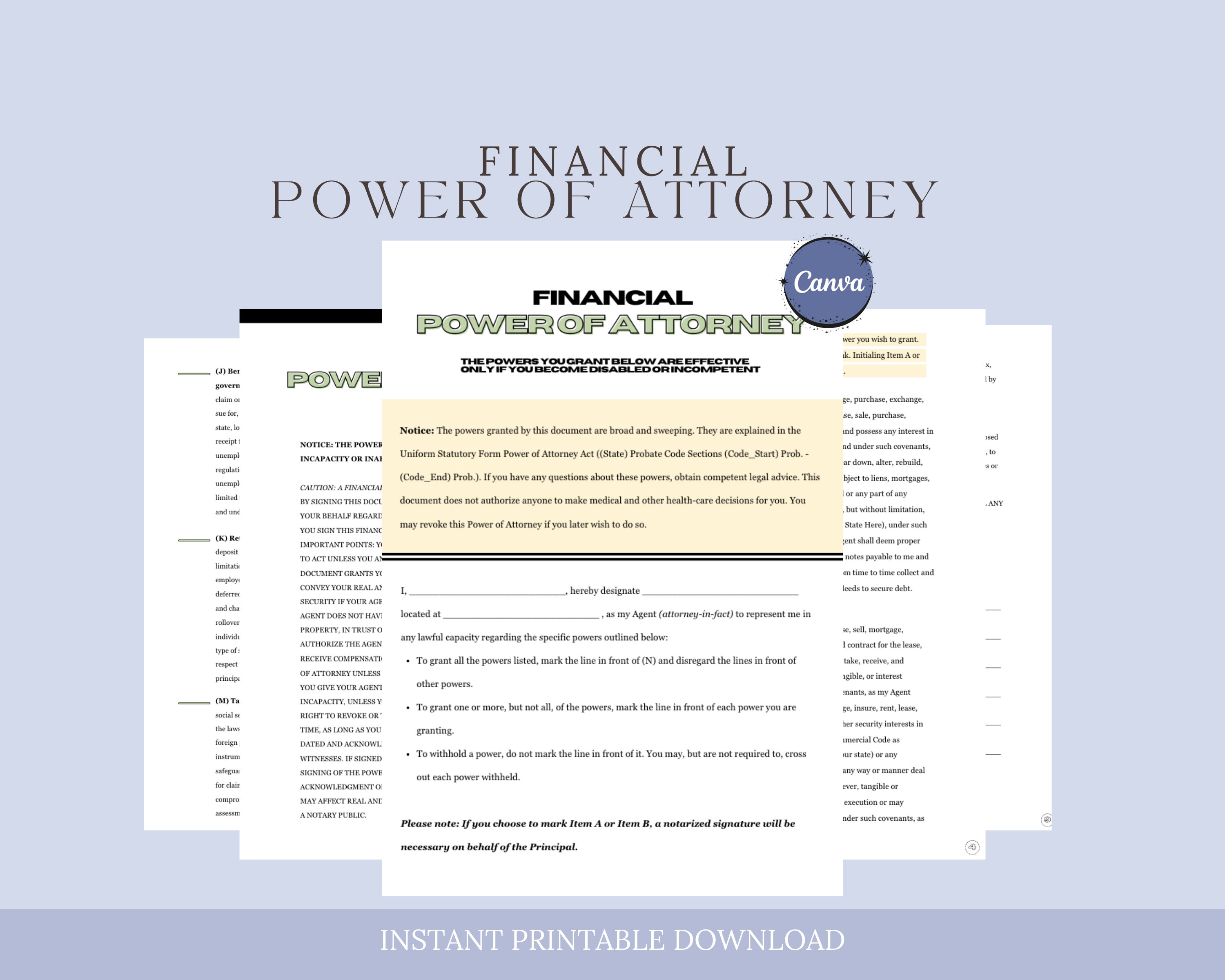 Financial Power of Attorney Template, POA Form, Financial Power of ...