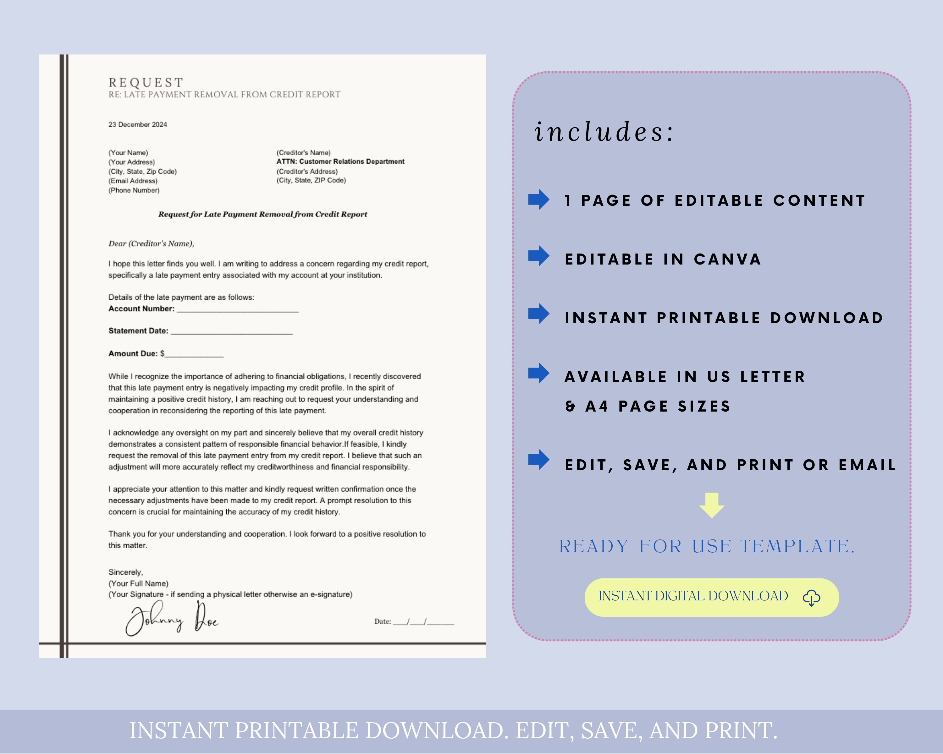 Request for Late Payment Removal From Credit Report Letter Template ...
