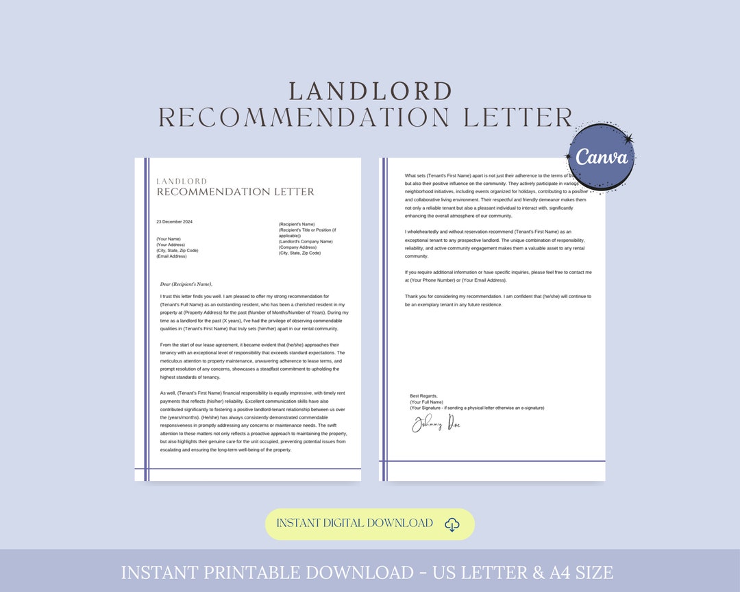 Landlord Letter of Recommendation for a Tenant, Landlord Recommendation ...