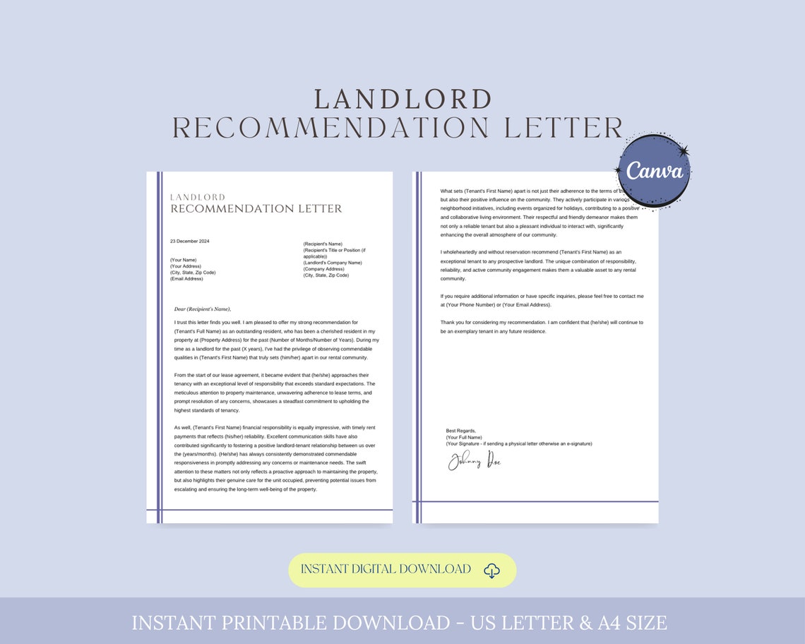 Landlord Letter of Recommendation for a Tenant, Landlord Recommendation ...