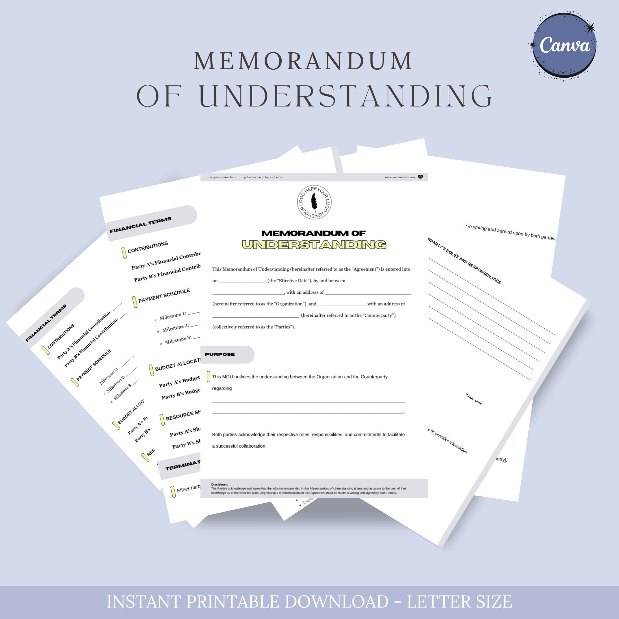 MOU, Memorandum of Understanding Template, Non-binding Agreement ...