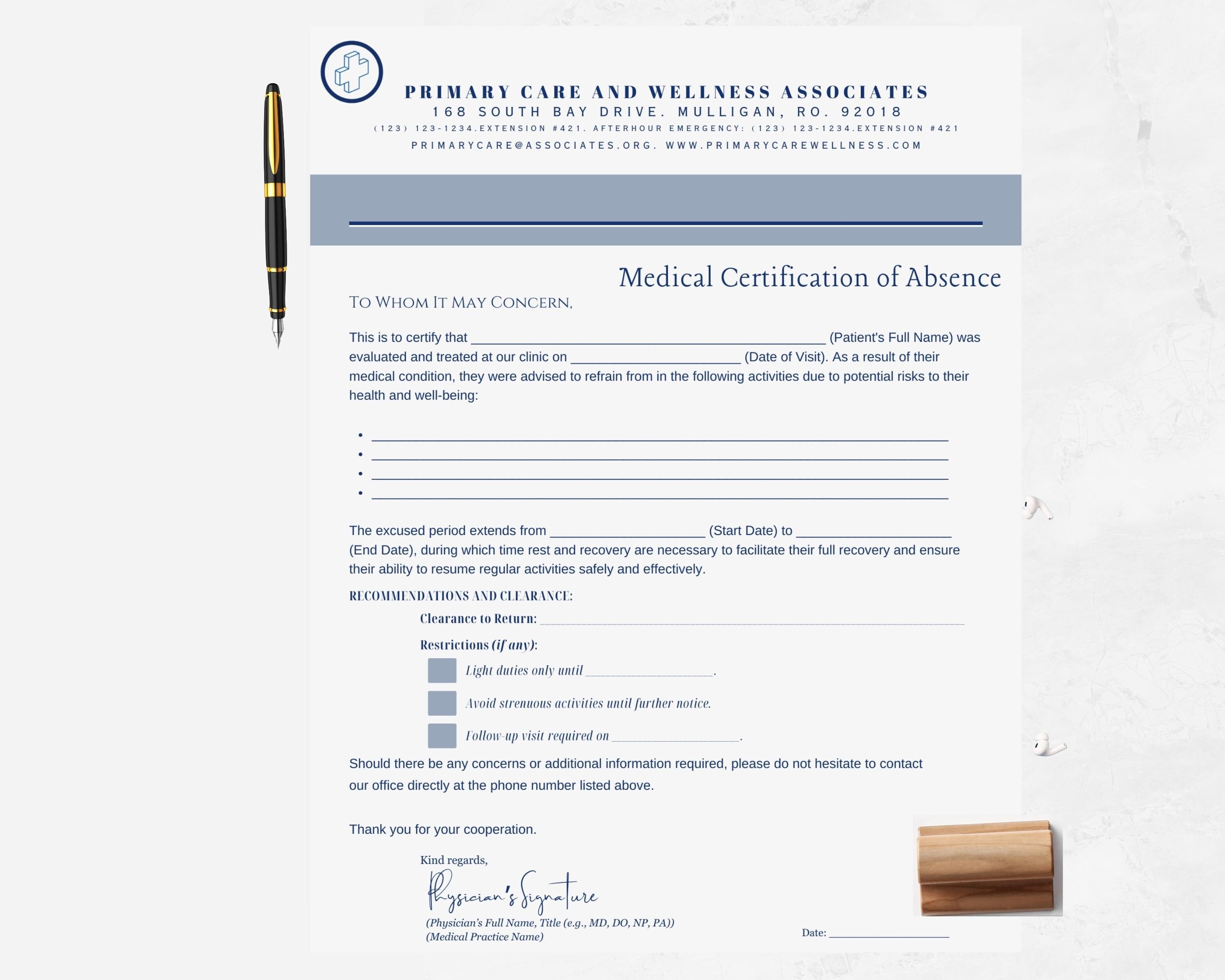 Doctor's Excuse Note Template,doctor's Excuse Letter,editable Doctor ...