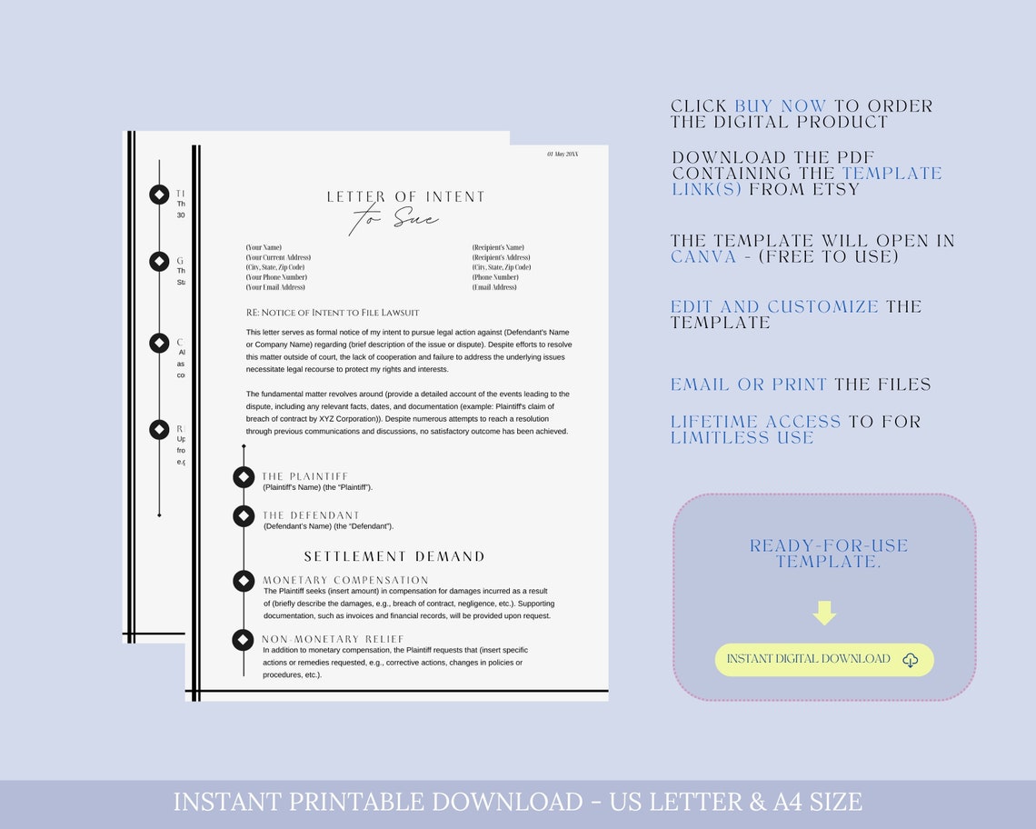 Letter of Intent to Sue With Settlement Demand Template, Legal Notice ...