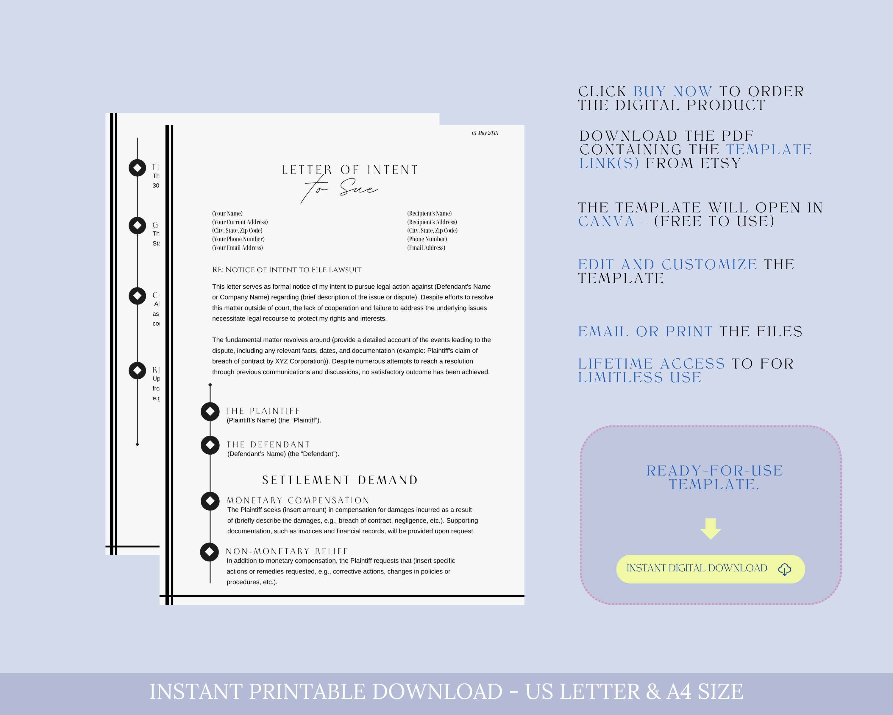 Letter of Intent to Sue With Settlement Demand Template, Legal Notice ...