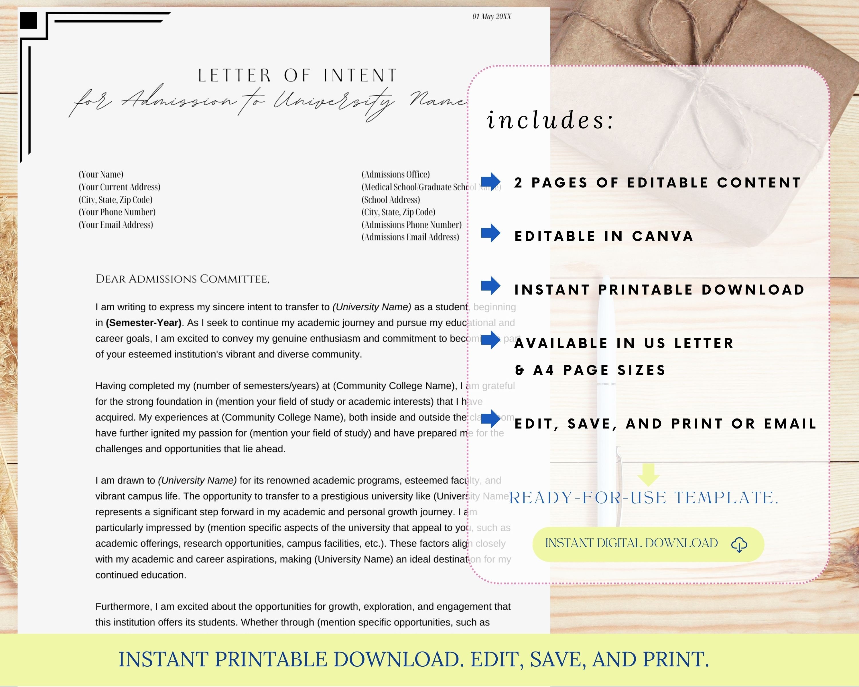 Letter of Intent for Admission to University/college Out of State ...