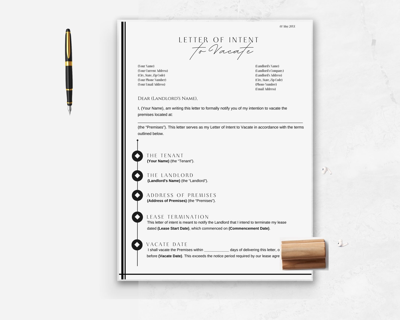 Letter of Intent to Vacate Template, Notice to Move Out Vacate, Tenant ...