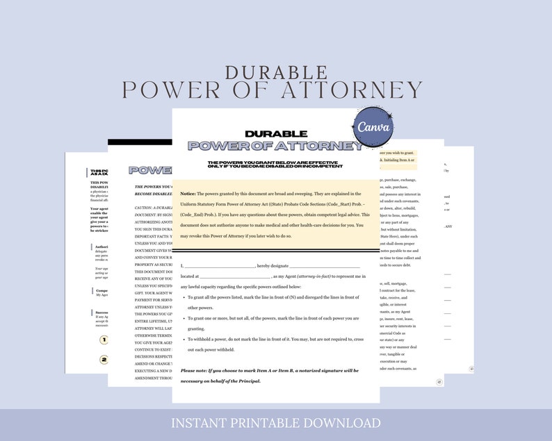 Durable Power of Attorney, Durable Power of Attorney,general Power,gpoa ...