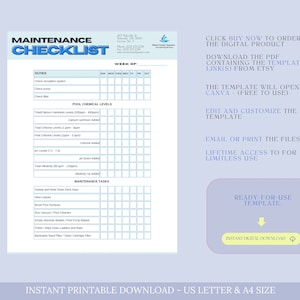 Pool Maintenance Checklist, Pool Maintenance Log, Pool Maintenance ...