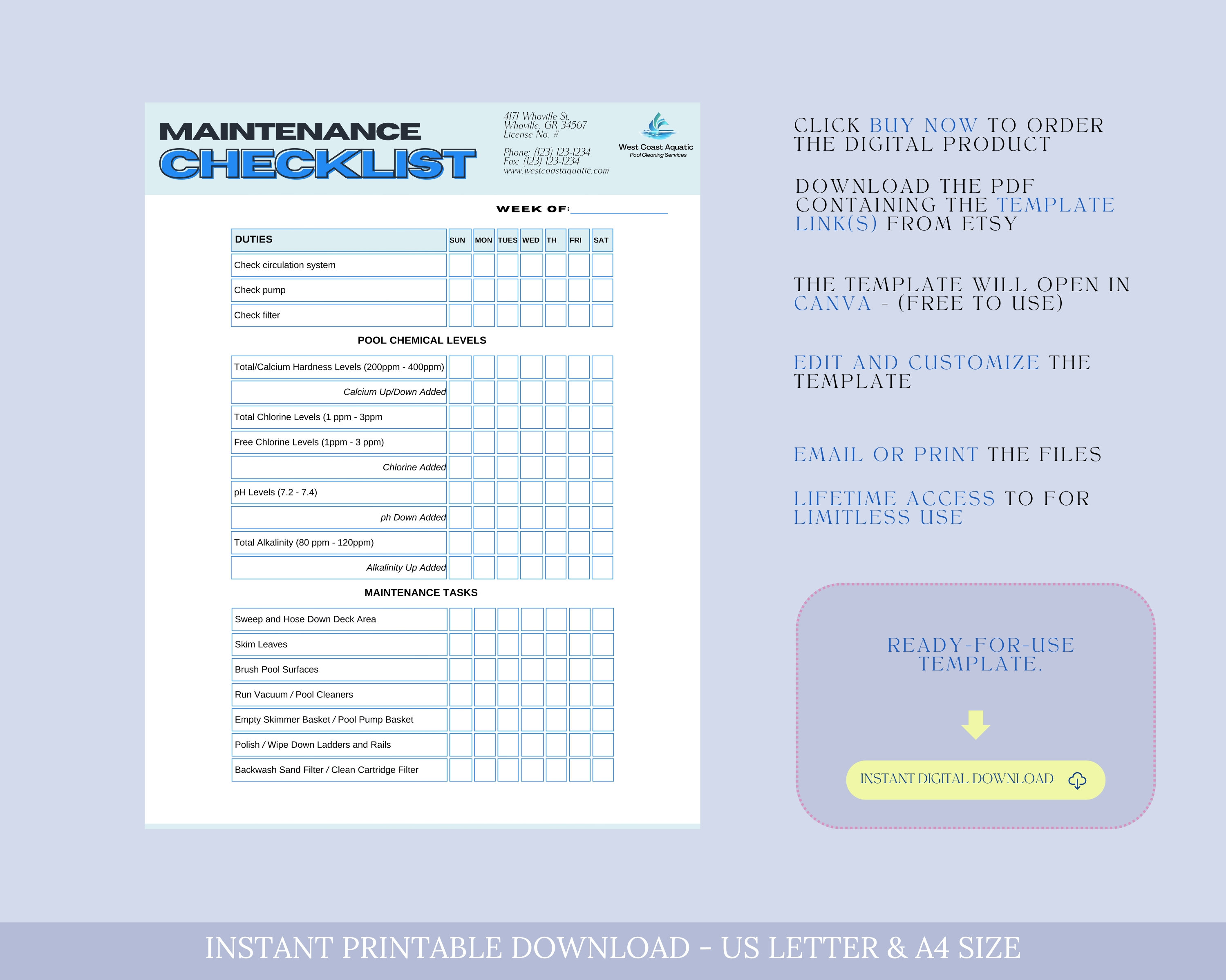 Pool Maintenance Checklist, Pool Maintenance Log, Pool Maintenance ...