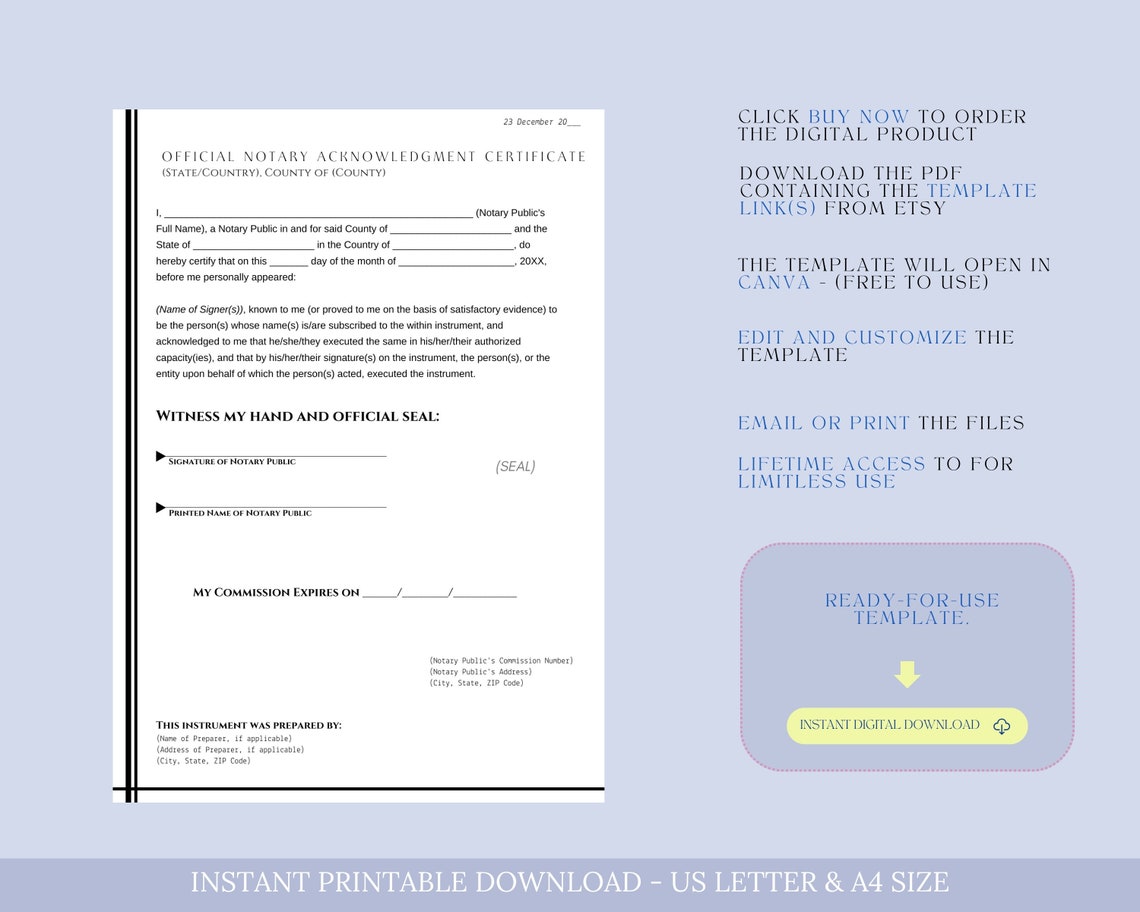 Acknowledgment Notary Certificate Template, Notarial Certificate ...