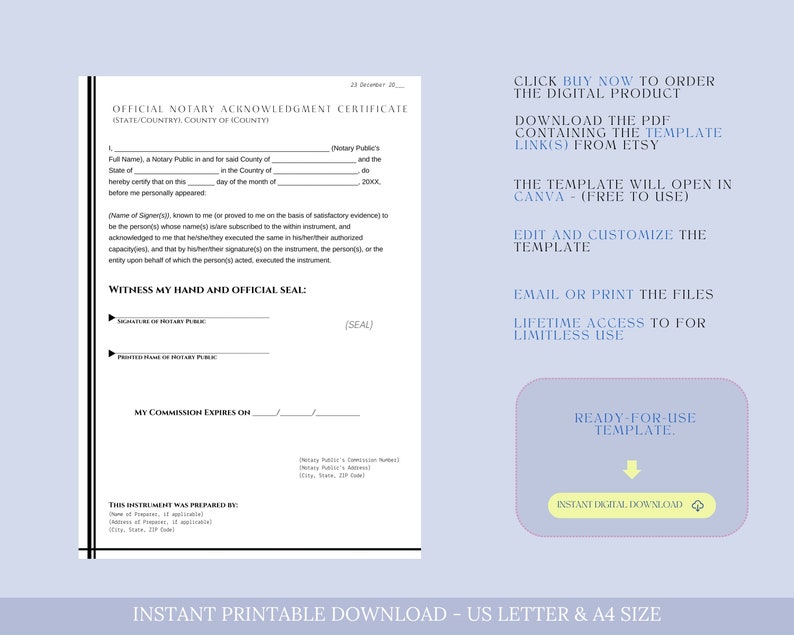 Acknowledgment Notary Certificate Template, Notarial Certificate ...