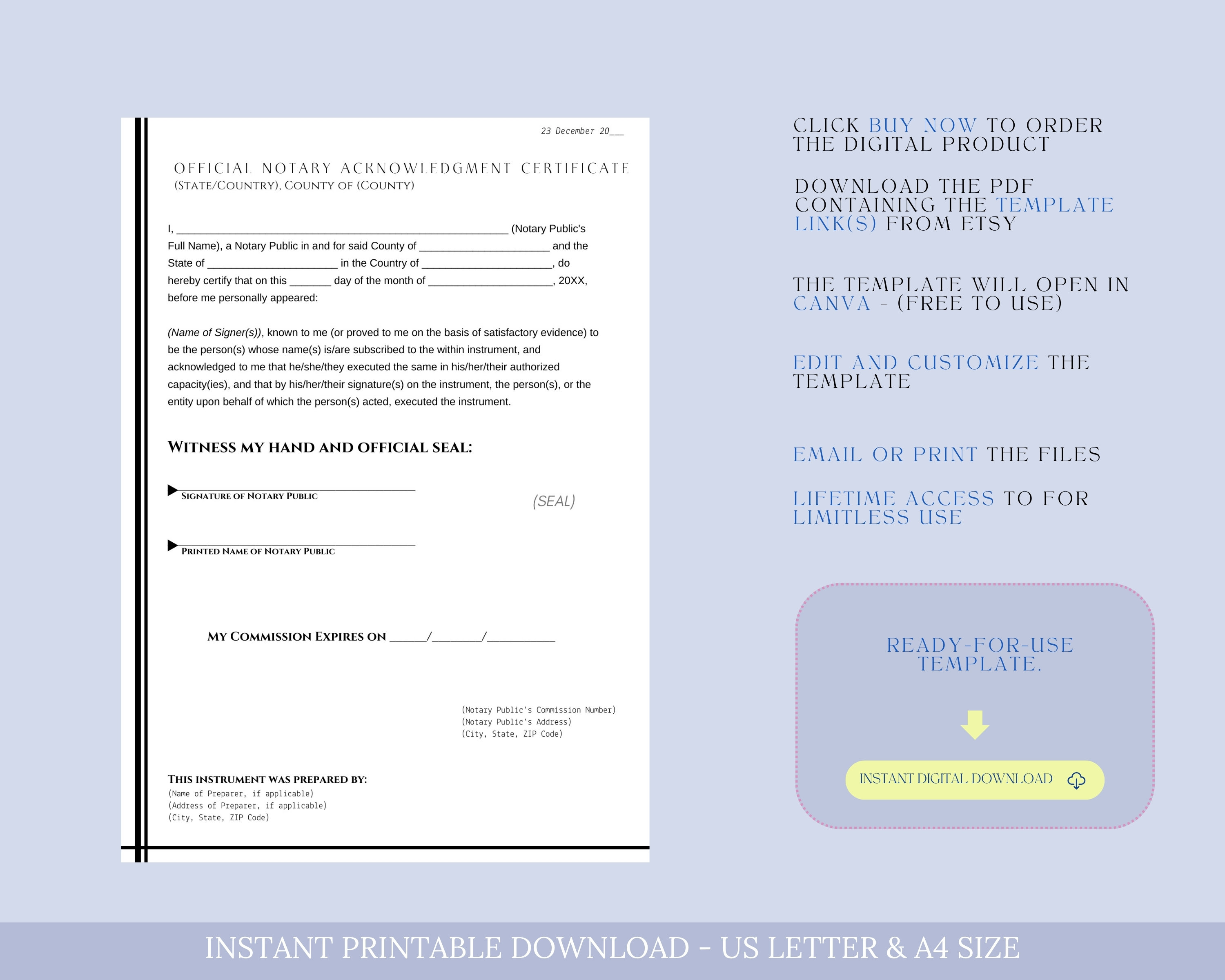 Acknowledgment Notary Certificate Template, Notarial Certificate ...
