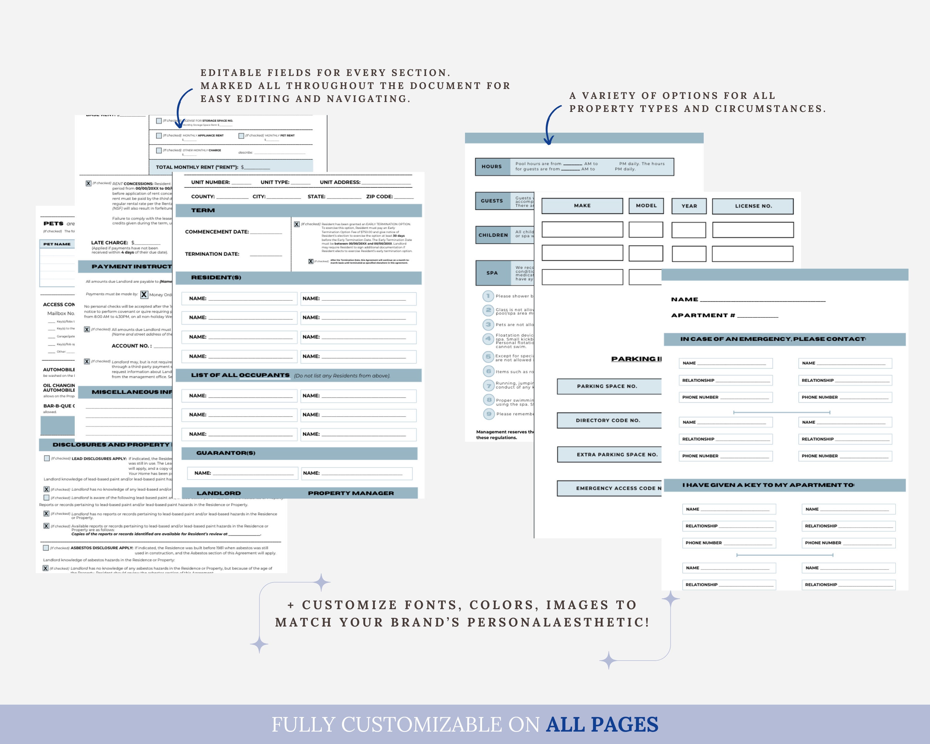 Editable Residential Lease,rental Agreement,printable Rental Agreement ...
