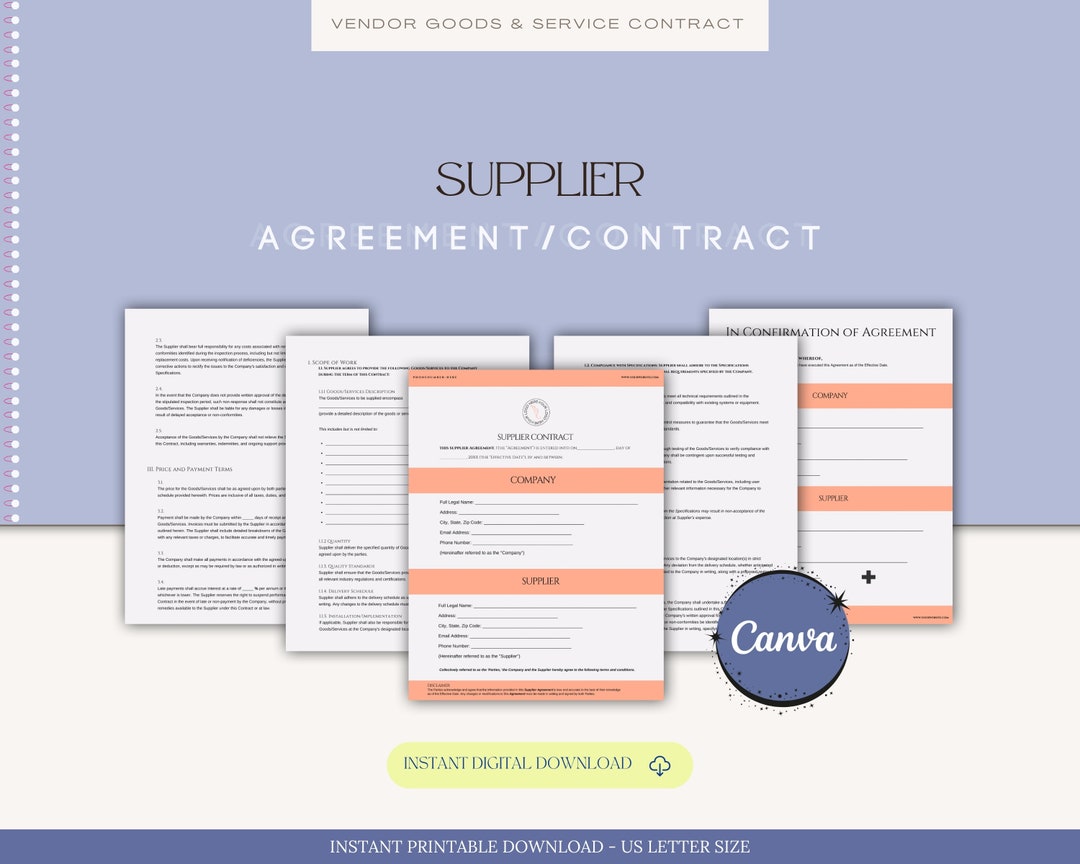 Supplier Agreement, Supplier Contract,vendor Contract Template,supplier ...