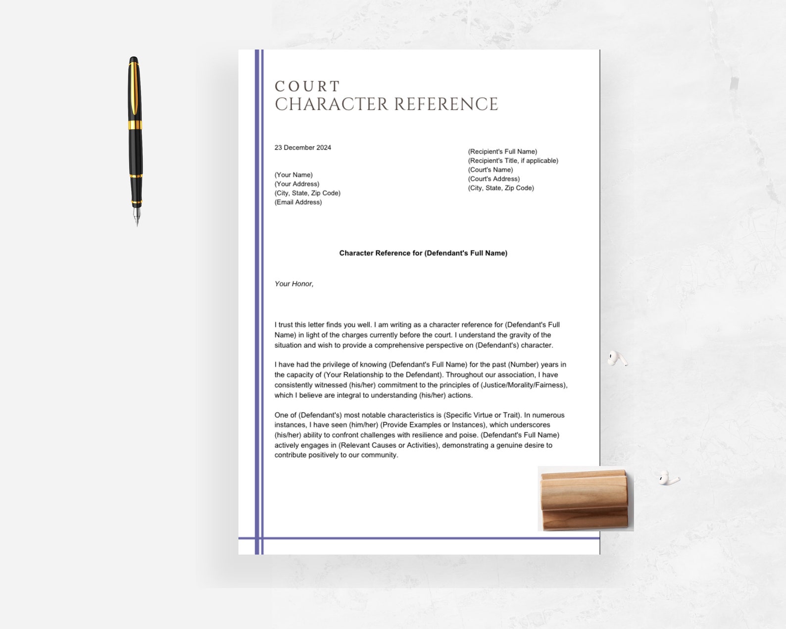 Court Character Reference Letter Template,court Character Reference ...