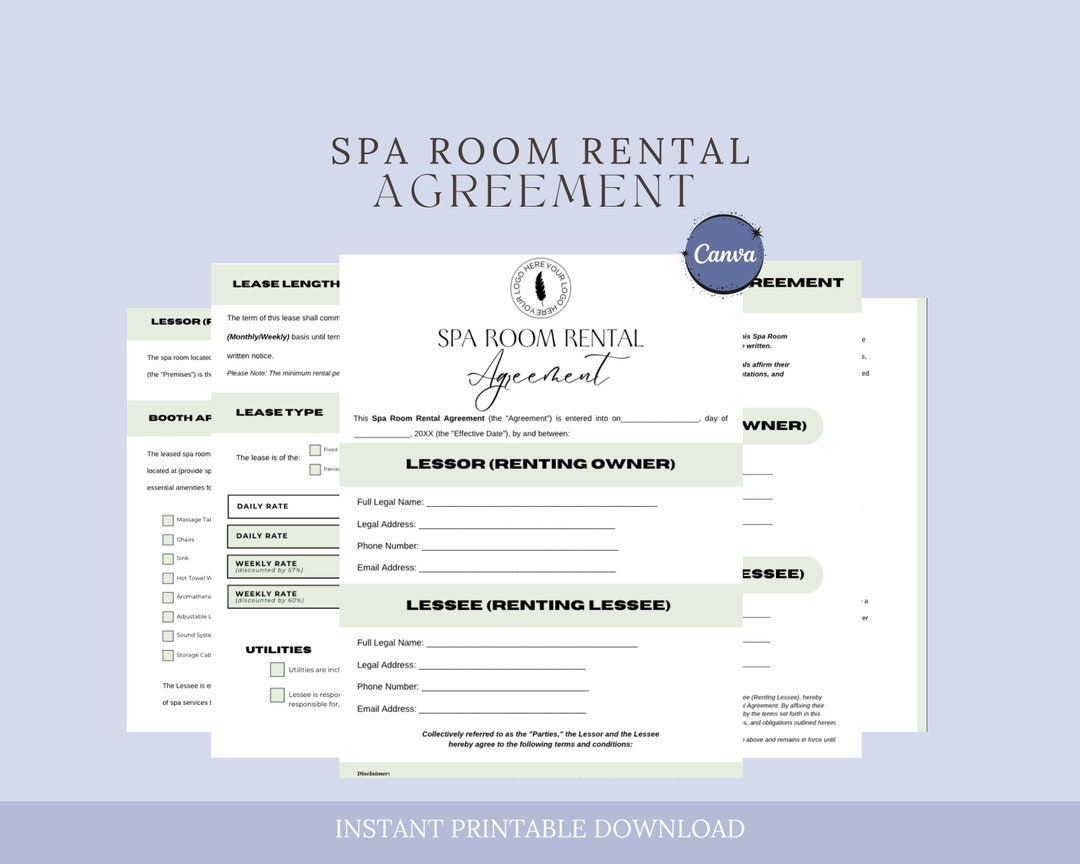 Spa Room Rental Agreement, Massage Room Rental Contract,esthetician ...