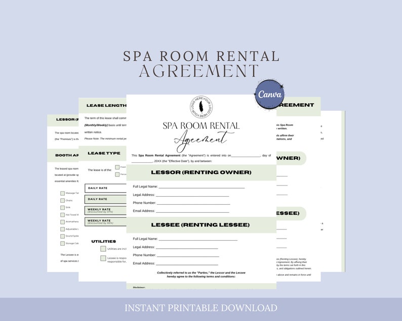 Spa Room Rental Agreement, Massage Room Rental Contract,esthetician ...