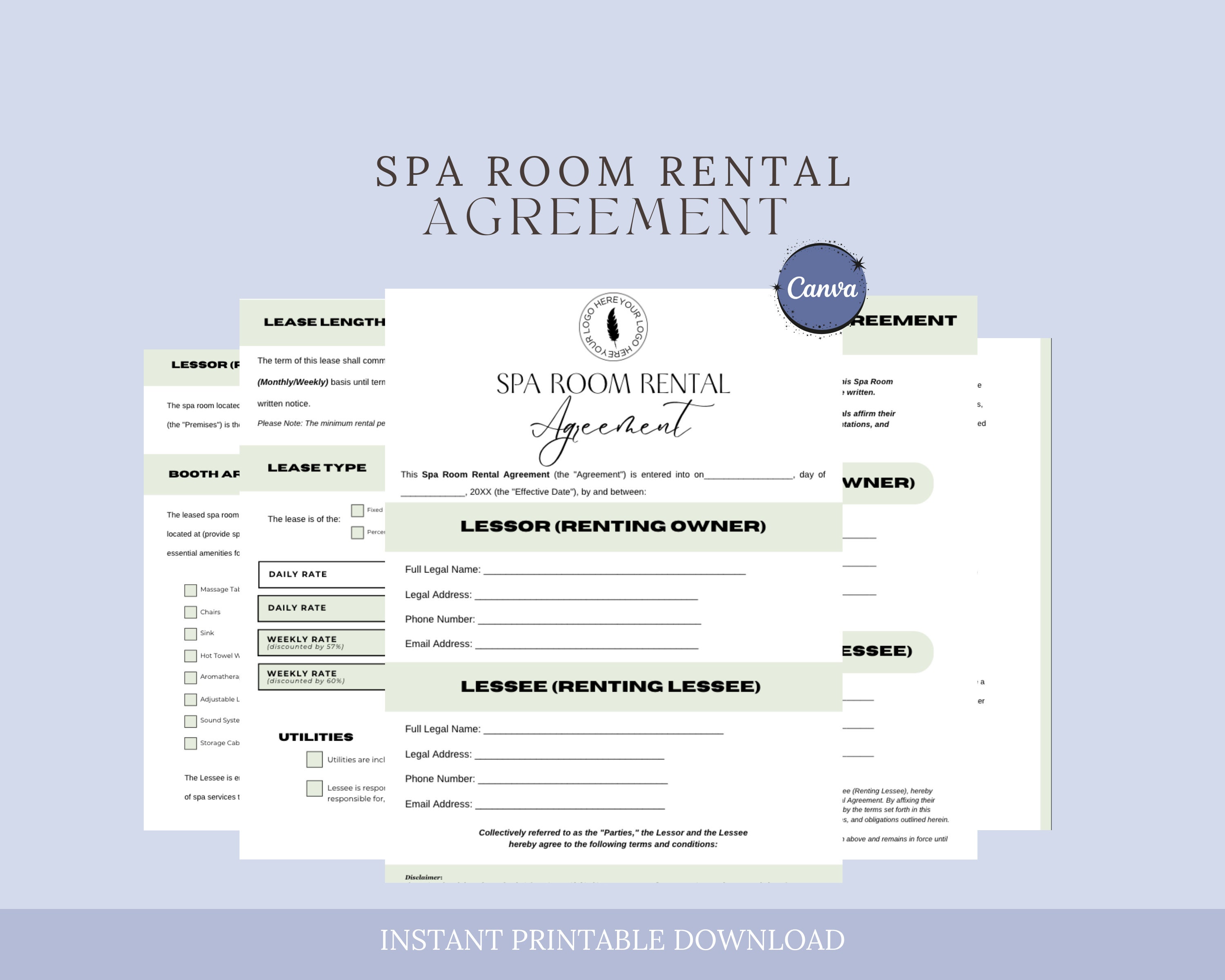 Spa Room Rental Agreement, Massage Room Rental Contract,esthetician ...