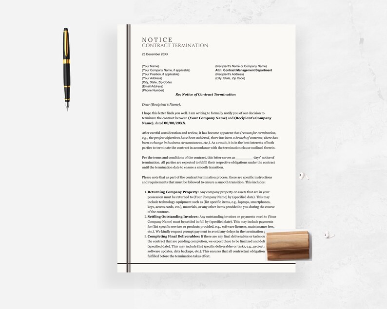 Notice of Contract Termination Letter, End of Contract Notification ...