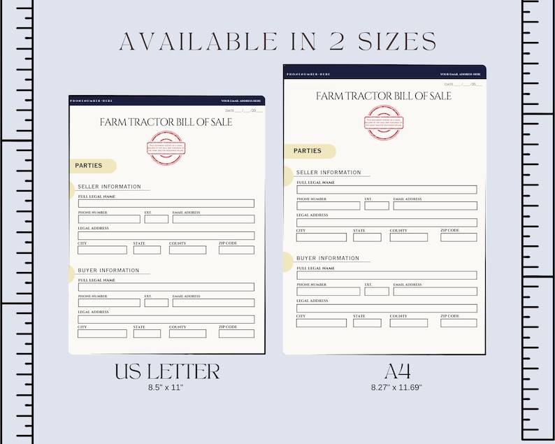 Editable Farm Tractor Bill of Sale Template, Editable Bill of Sale ...