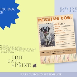 Missing Dog Flyer Template, Lost Dog Poster, Editable Lost Pet Poster ...
