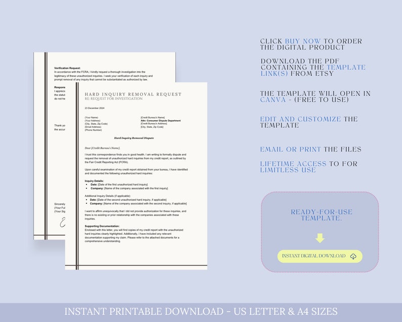 Hard Inquiry Removal Request, Request for Investigation Dispute Letter ...