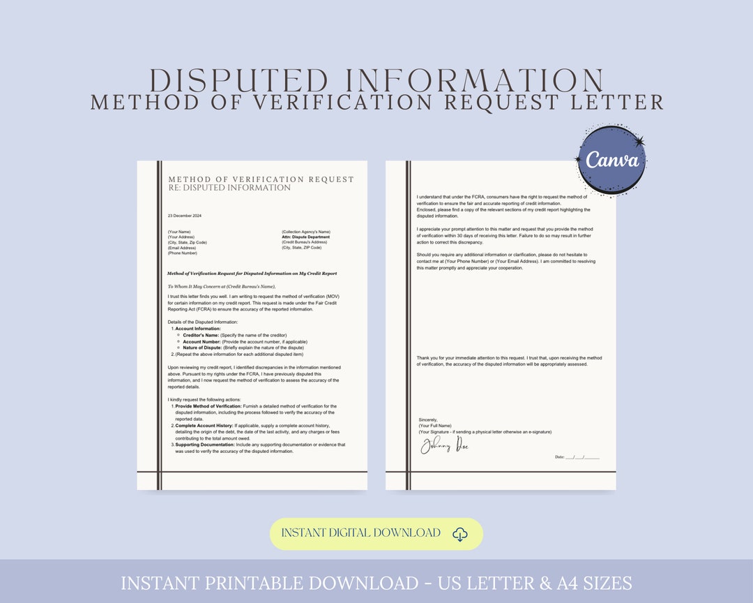 Method of Verification Request for Disputed Information Letter, MOV ...