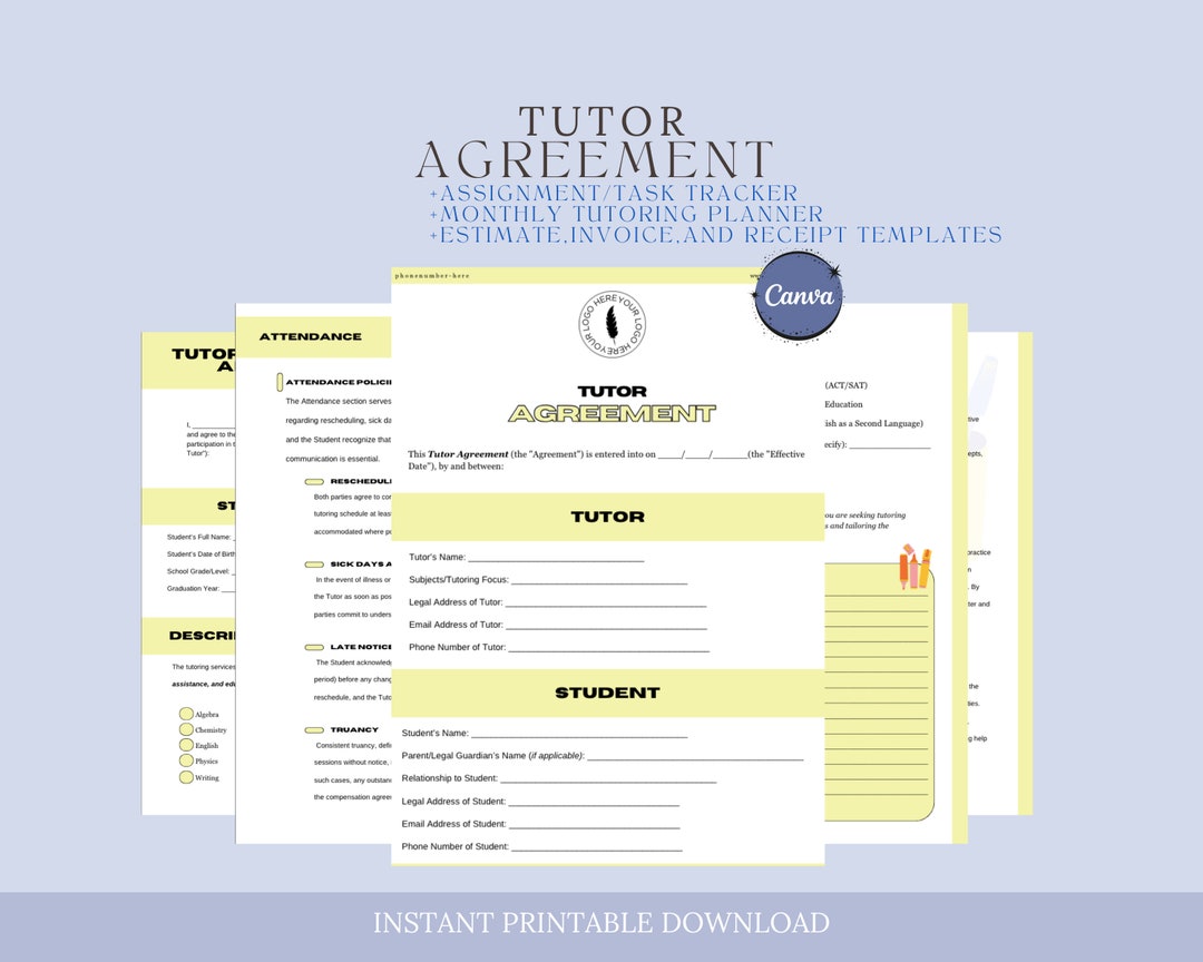 Tutoring Contract Template, Tutoring Service Agreement, Homework ...