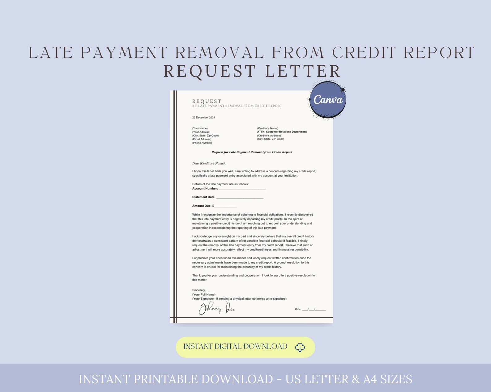 Request for Late Payment Removal From Credit Report Letter Template ...