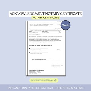 Acknowledgment Notary Certificate Template, Notarial Certificate ...