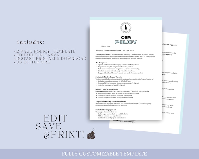 CSR Statement, Corporate Social Responsibility Company Policy Template ...