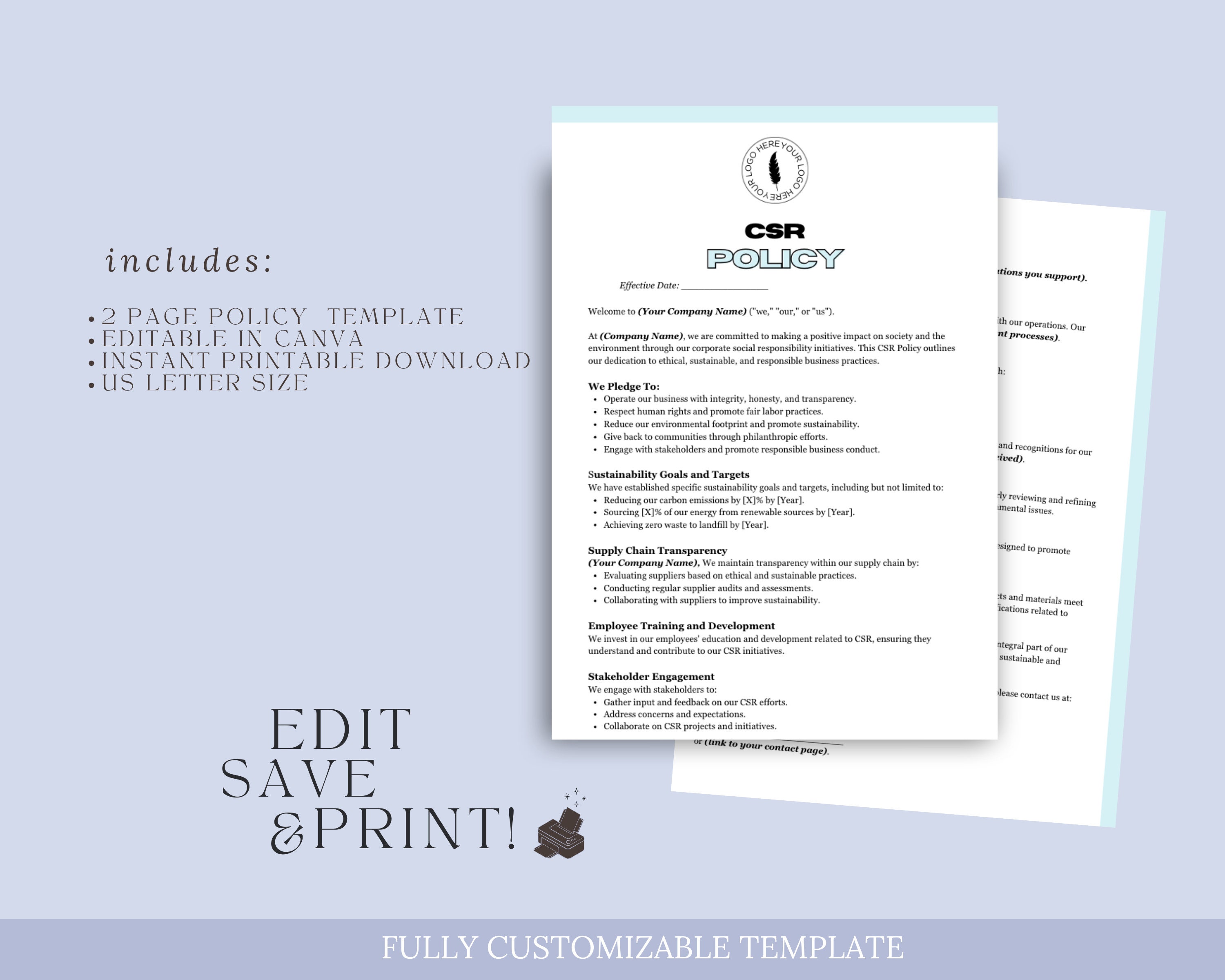 CSR Statement, Corporate Social Responsibility Company Policy Template ...