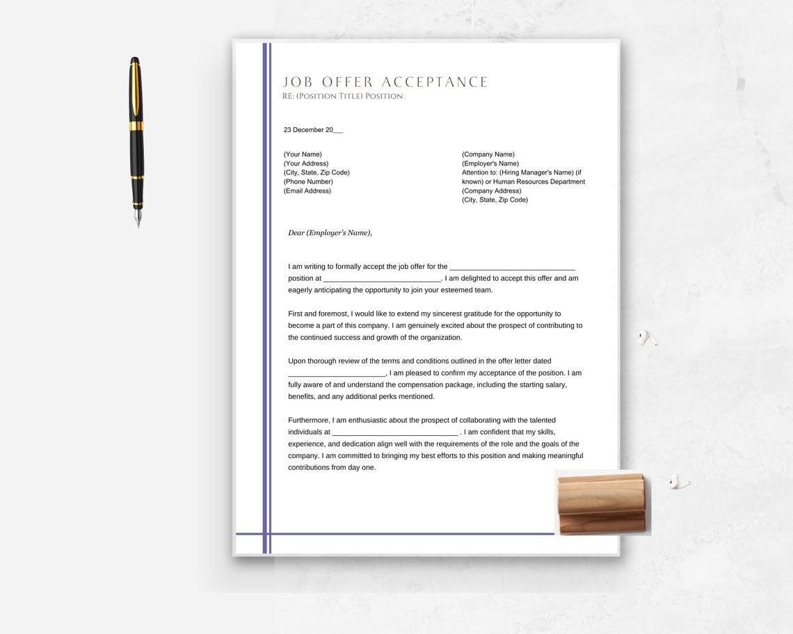 Acceptance of Job Offer Letter, General Job Offer Acceptance ...