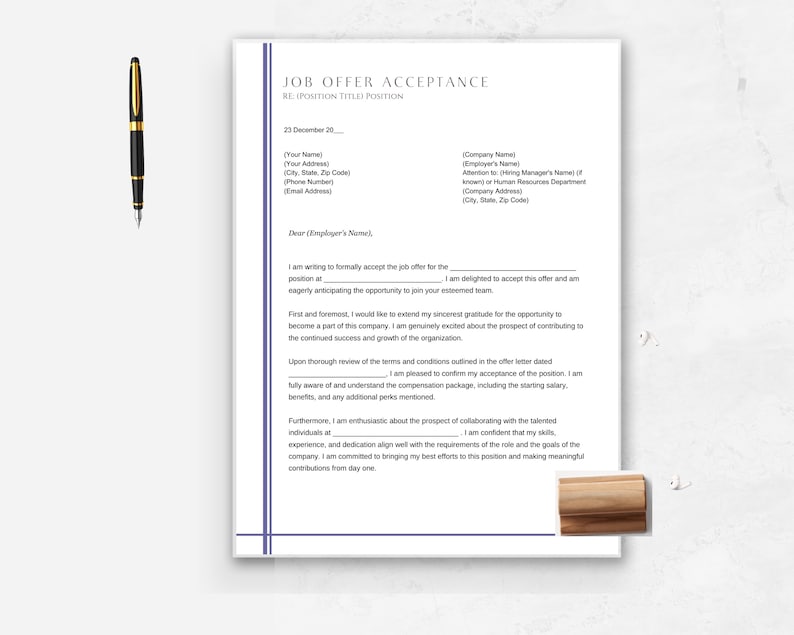 Acceptance of Job Offer Letter, General Job Offer Acceptance ...