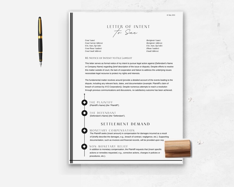 Letter of Intent to Sue With Settlement Demand Template, Legal Notice ...