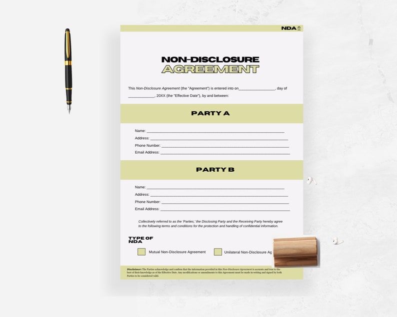 Non-disclosure Agreement Template, NDA Forms, NDA Template, Fillable ...