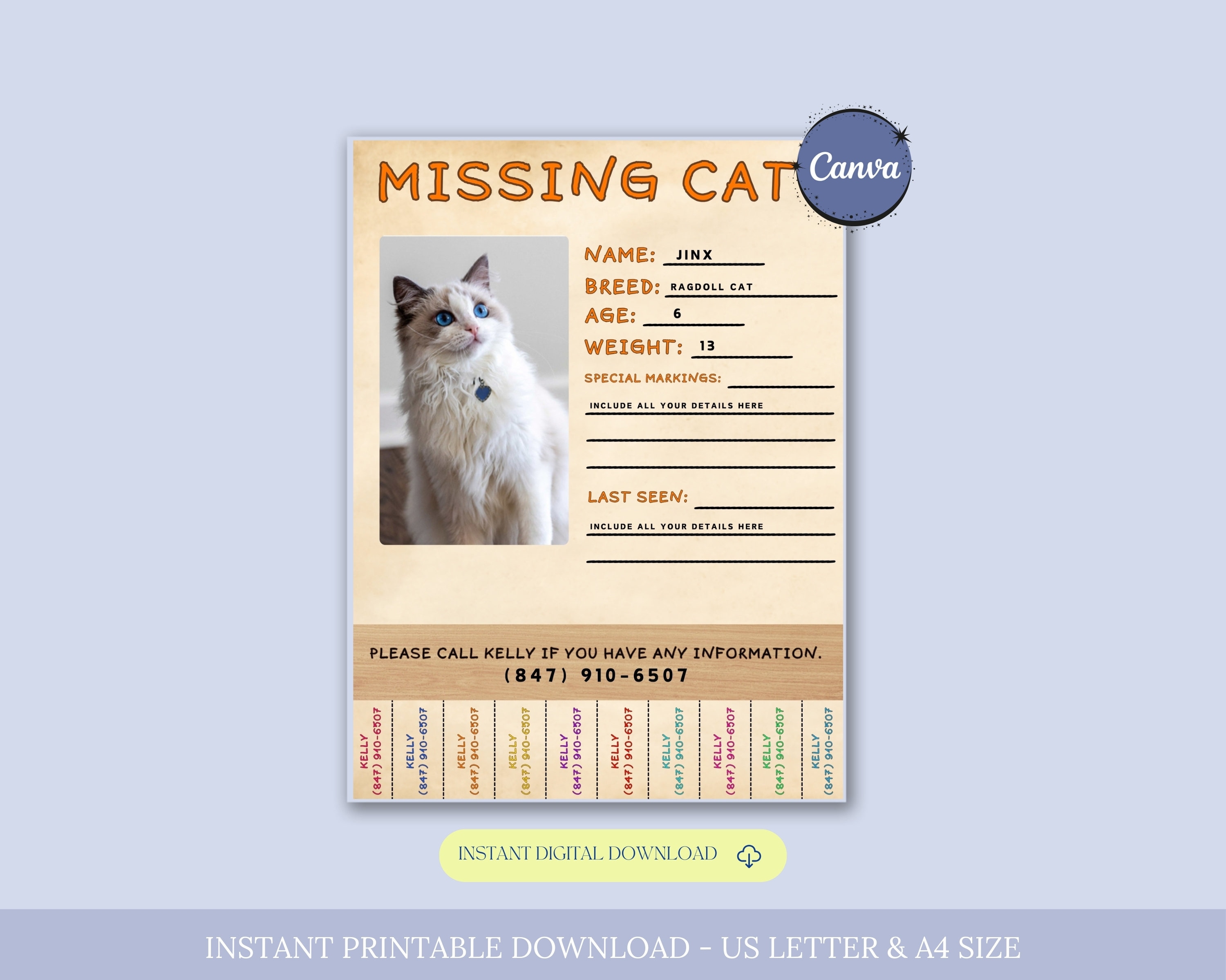 Missing Cat Flyer Template, Lost Cat Poster, Editable Lost Pet Poster ...