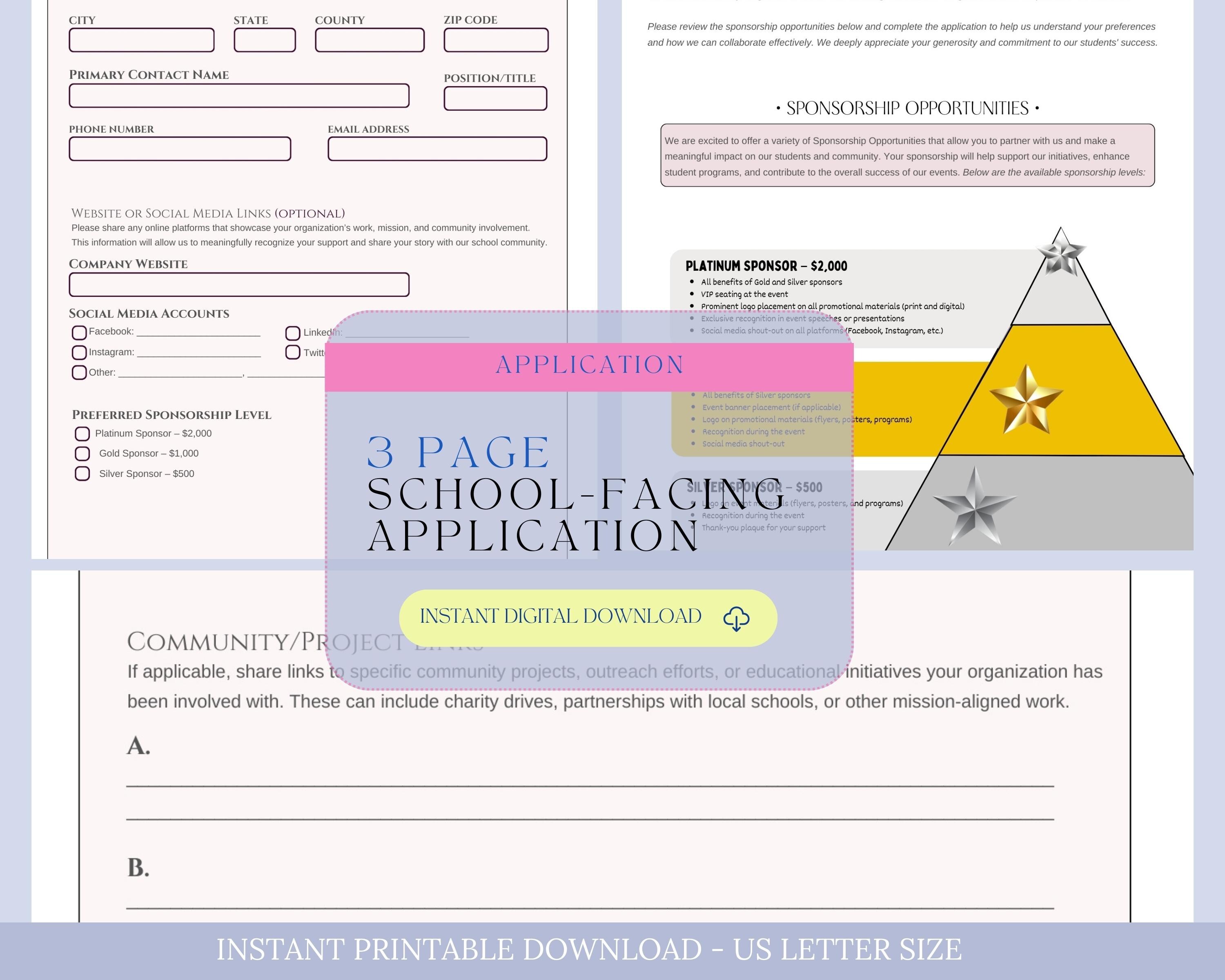 Editable School-facing Application Template, School Sponsorship ...